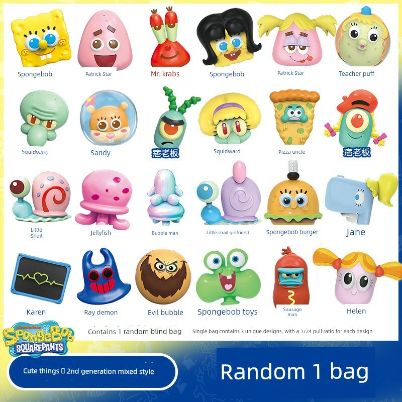 Spongebob Squarepants Plush Blind Box Toy for Children, Boys and Girls, Mini Cute Model Figurine, Birthday Gift