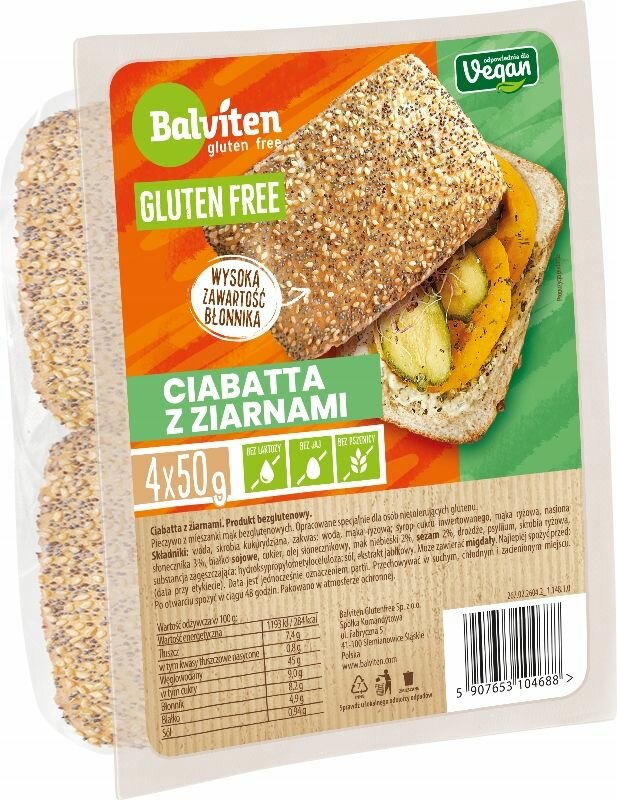 Чиабатта с семечками Balviten без глютена 3 шт x 200г