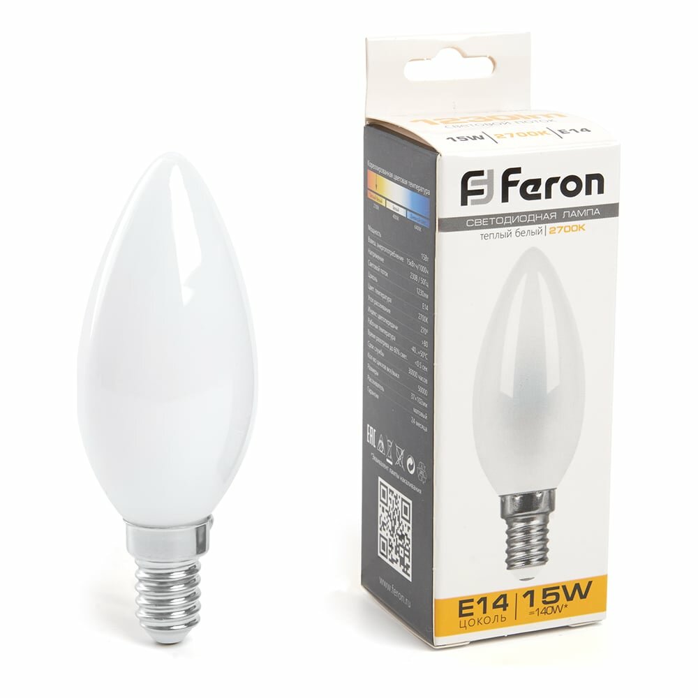 Светодиодная лампа FERON lb-717 свеча e14 15w 2700k, 38255