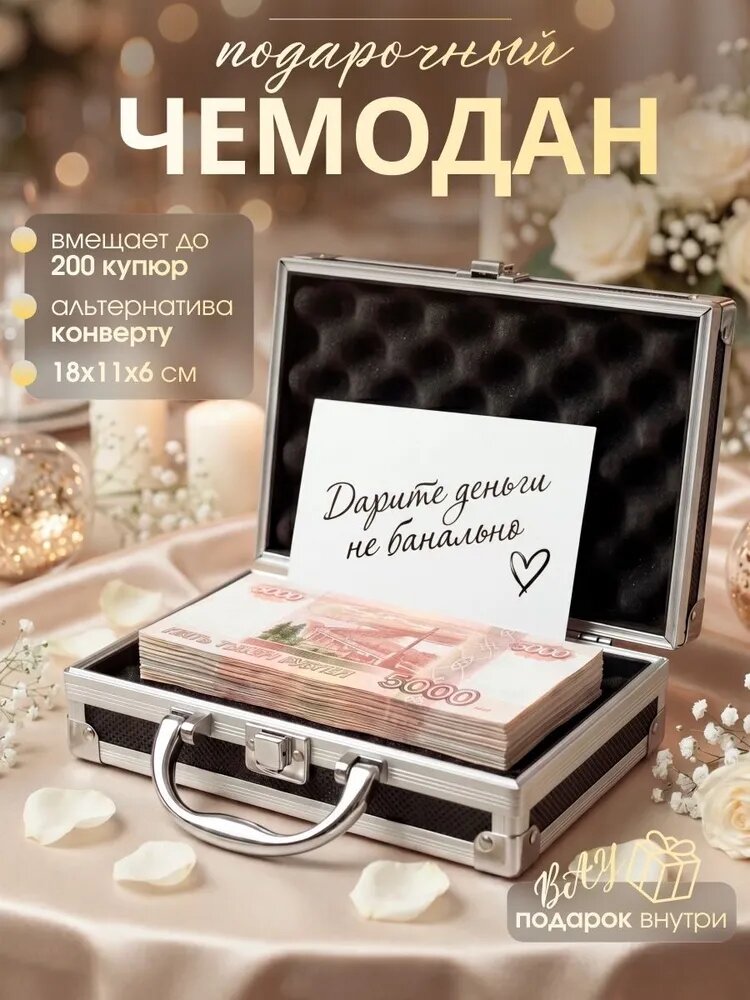 Мини чемодан для денег подарочный, конверт для денег