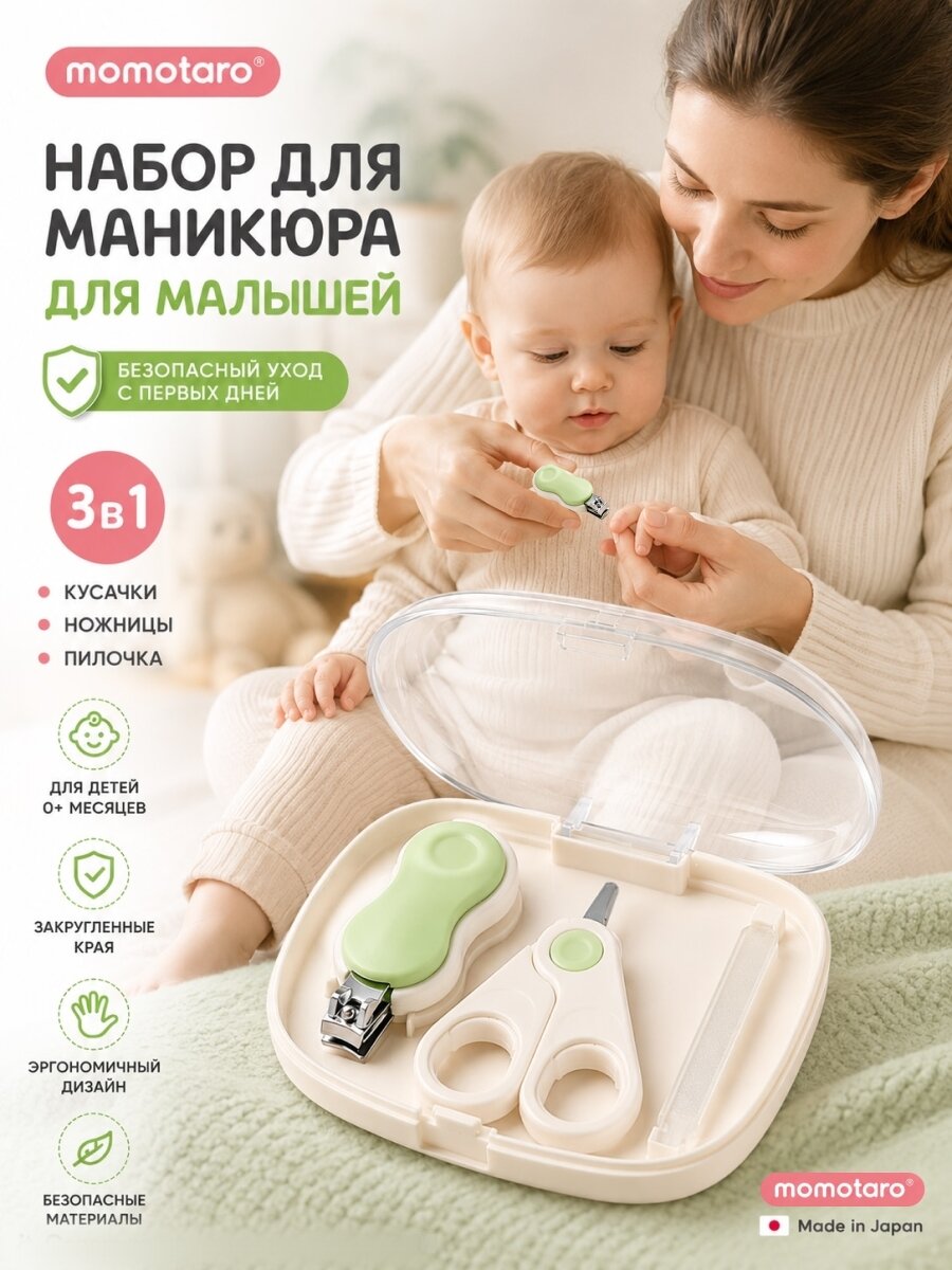 Безопасный маникюрный набор для стрижки ногтей новорождённых 3 в 1, бережный уход с первых дней