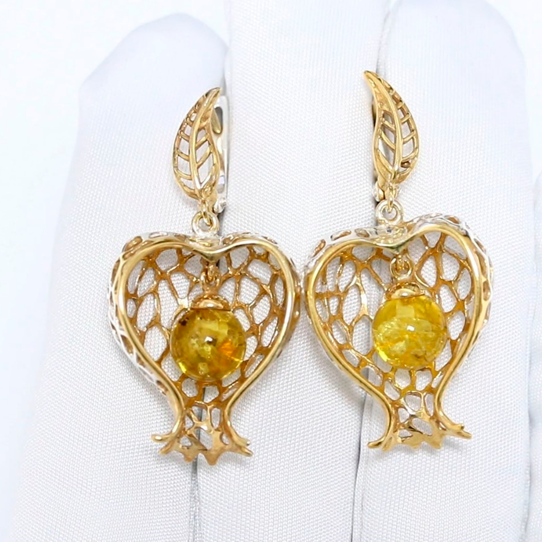 Серьги Diamant online, серебро, 925 проба, золочение, янтарь