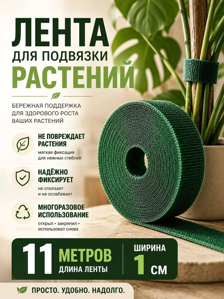 Подвязка для растений / Лента липучка для подвязки растений 1шт. 11м