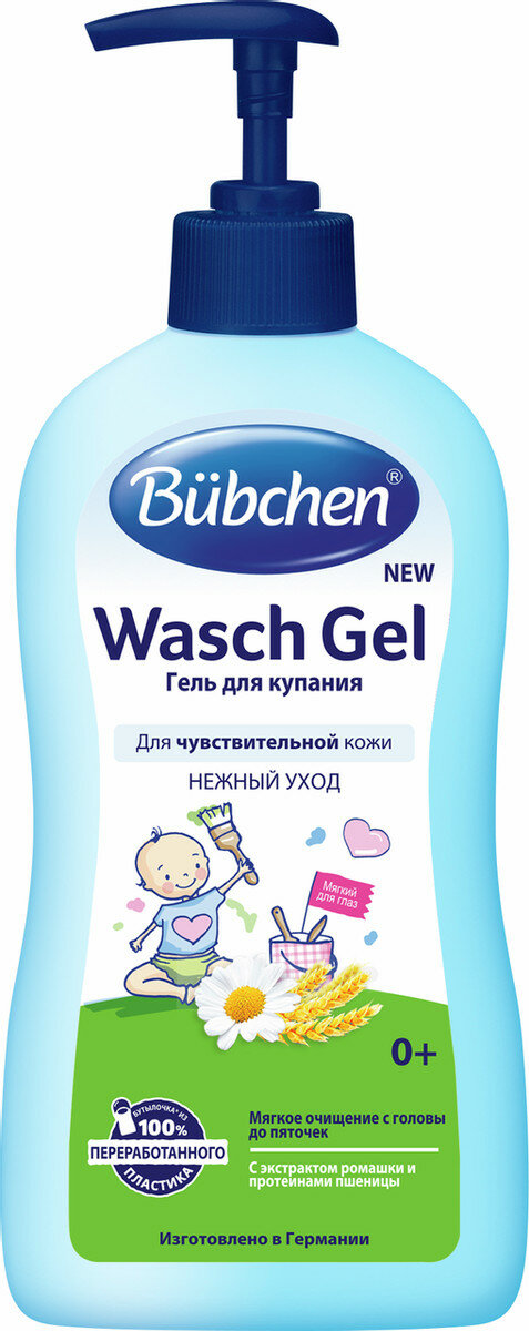 Гель для купания детский Bubchen экстракт ромашки и протеины пшеницы 0+, 400мл, (1 шт)