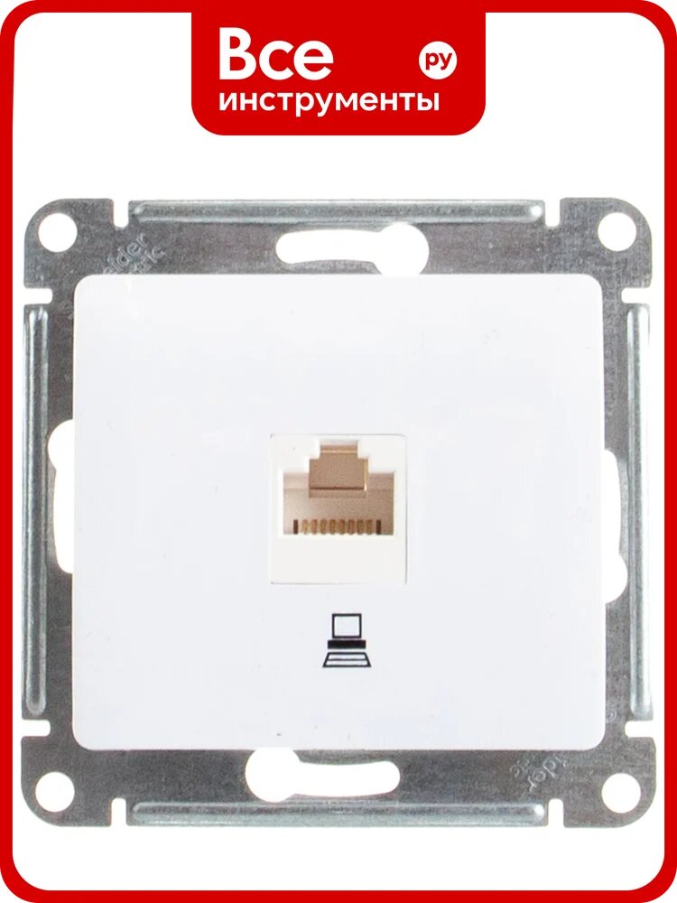 Механизм компьютерной розетки Systeme Electric 1‑м RJ45 Glossa, ABS‑пластик, белый, встраиваемый, IP20, категория