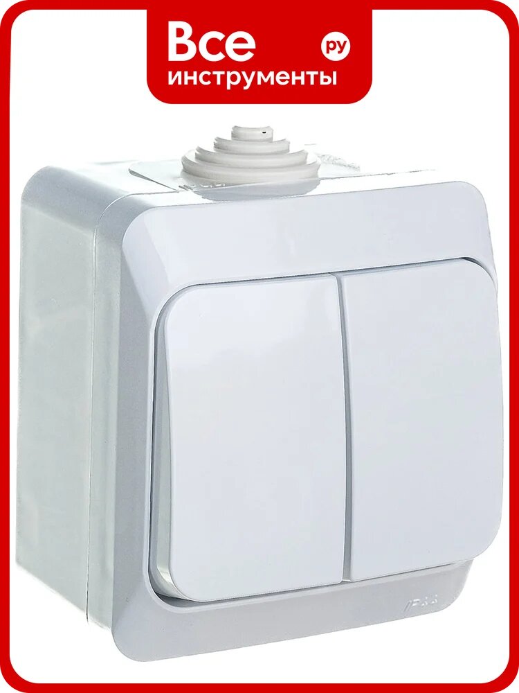 Выключатель, Systeme, Systeme Electric 2-клавишный, ОП Этюд 10А IP44 белый SchE BA10-042B, большинства типов ламп
