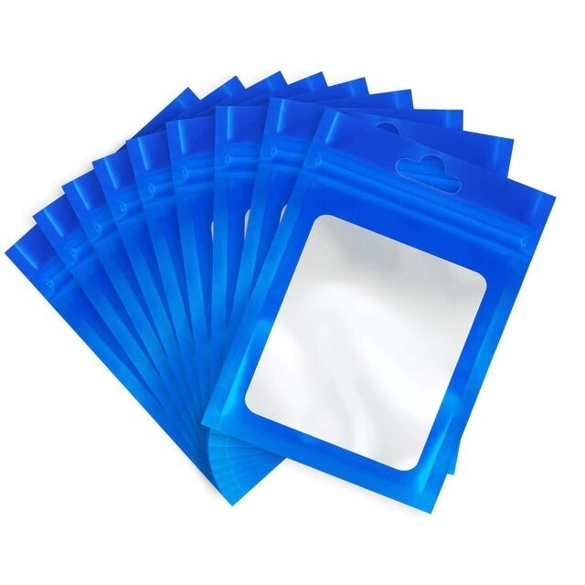Zip-lock пакеты металлизированные с окошком и застежкой 50 шт 10*18 см , синие