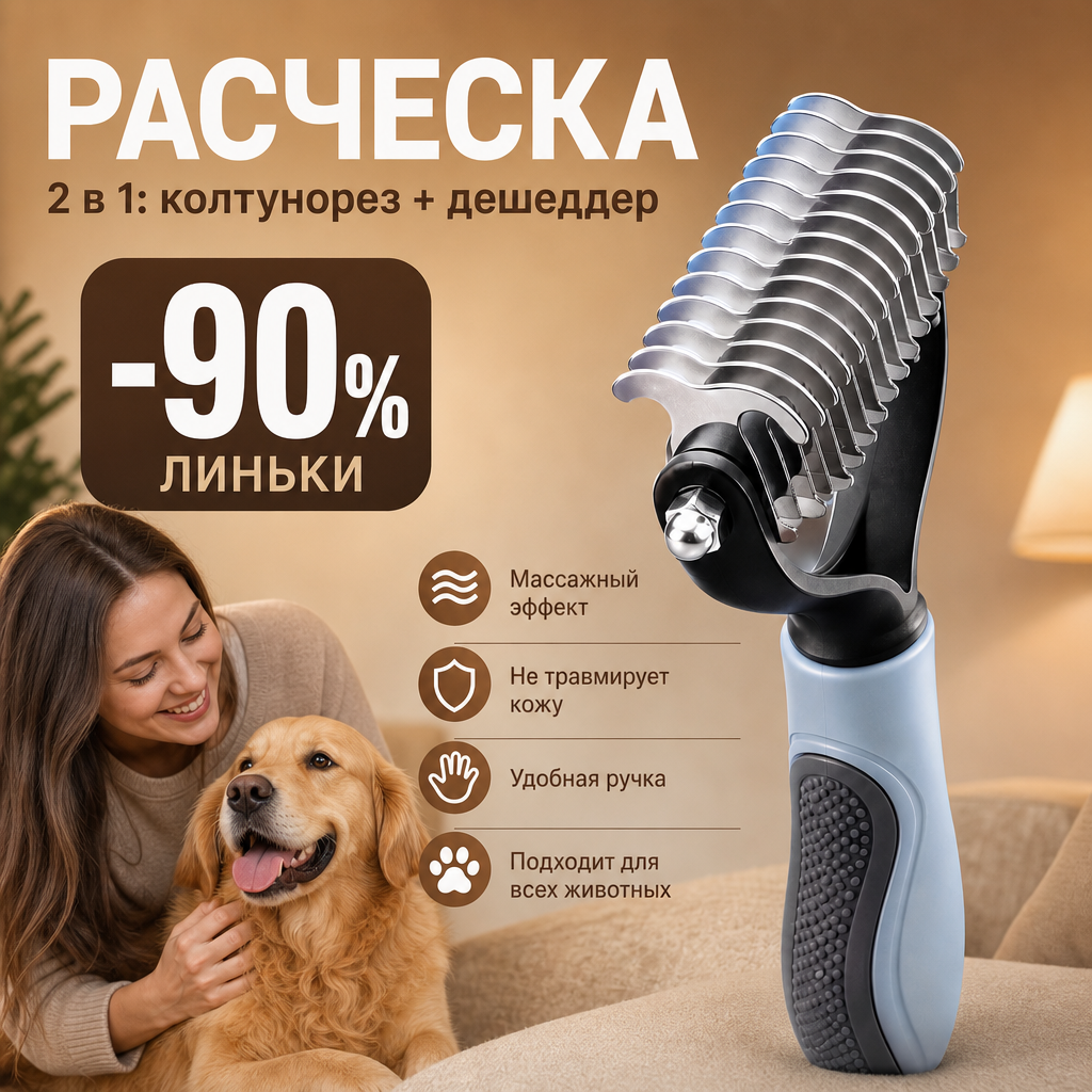 Профессиональная щетка для груминга собак, снижает линьку