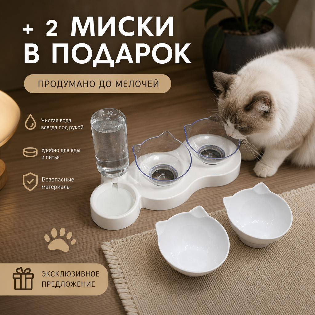 Автоматическая поилка-фонтан для питомцев, белый, нескользящий
