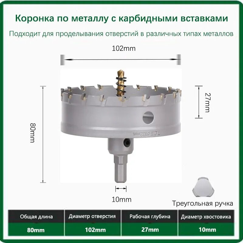Твердосплавная коронка по металлу с победитом 102мм 1шт, обычная модель