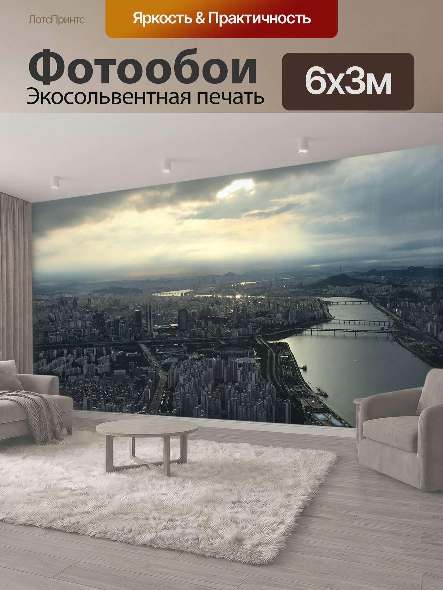 Фотообои "Сеул, южная корея, лотте" 600x300 см. экосольвентная печать