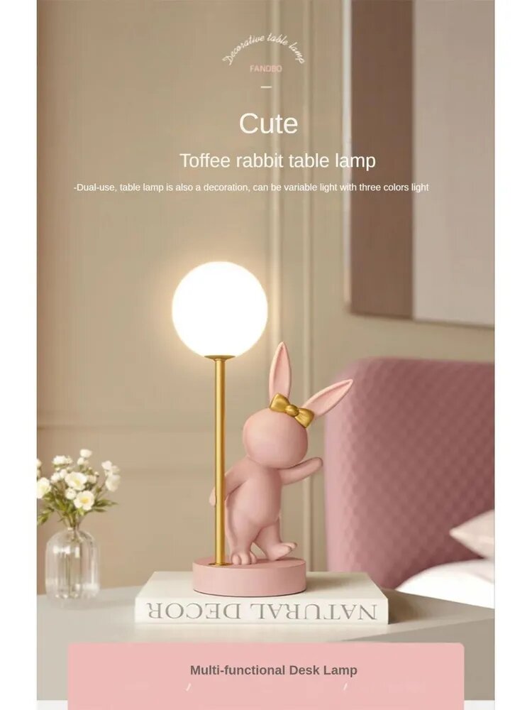 Cute Toffee rabbit table lamp decorative, dual-use, variable light, LED, pink