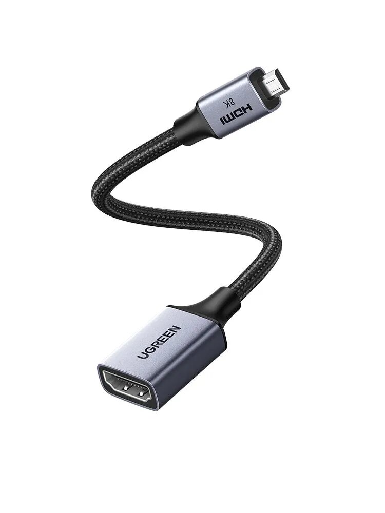 Видеокабель UGREEN HDMI 2.1/2.0 Micro HDMI/HDMI 0.2 м черно-серый