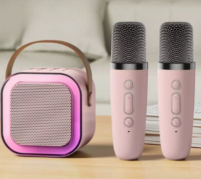 MHJUBA беспроводная Bluetooth-колонка с микрофоном для карате, двойной микрофон, розовый цвет, компактный портативный