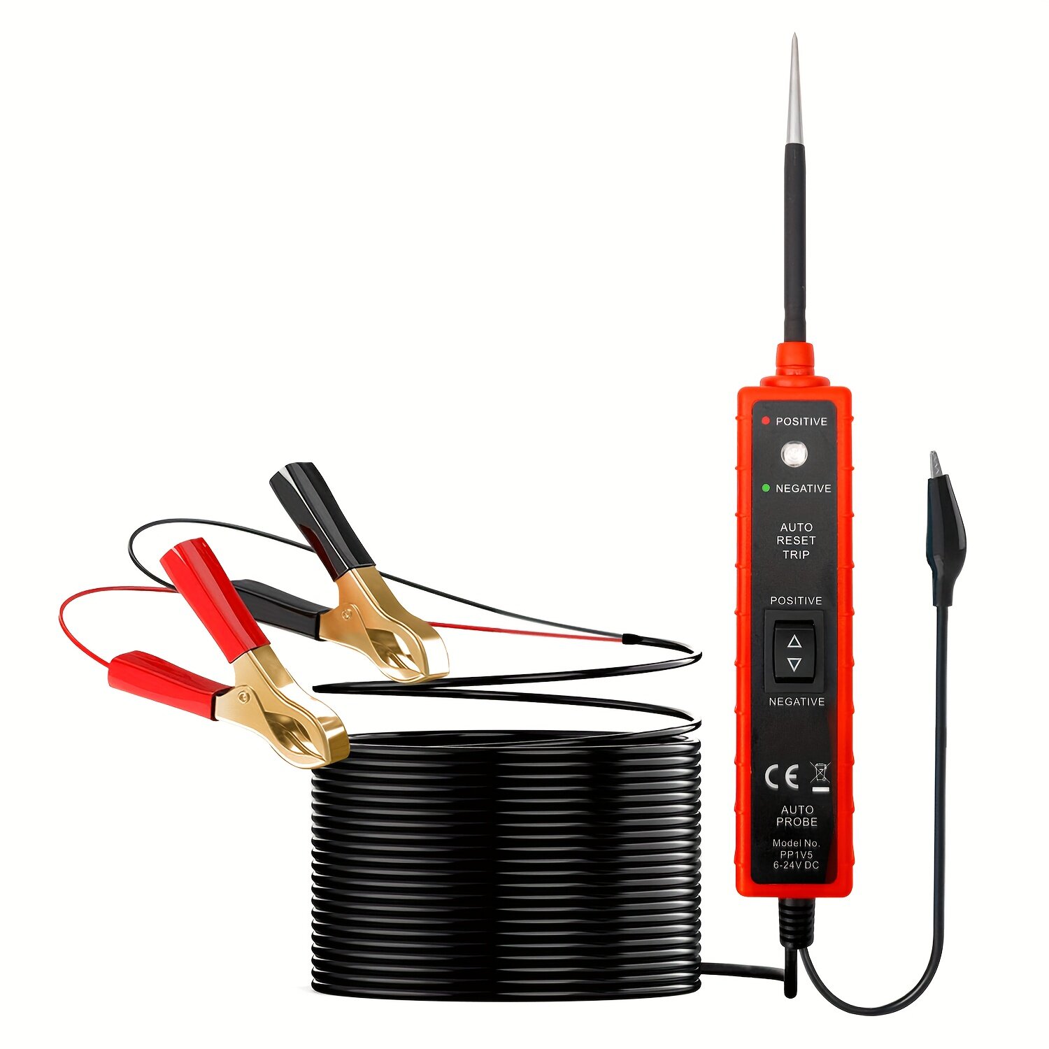Тестер цепей Power Circuit Probe 6-24V DC, контрольная лампа, тест короткого замыкания, определение полярности, проверка целостности, защита от перегрузки, без батареи, красный