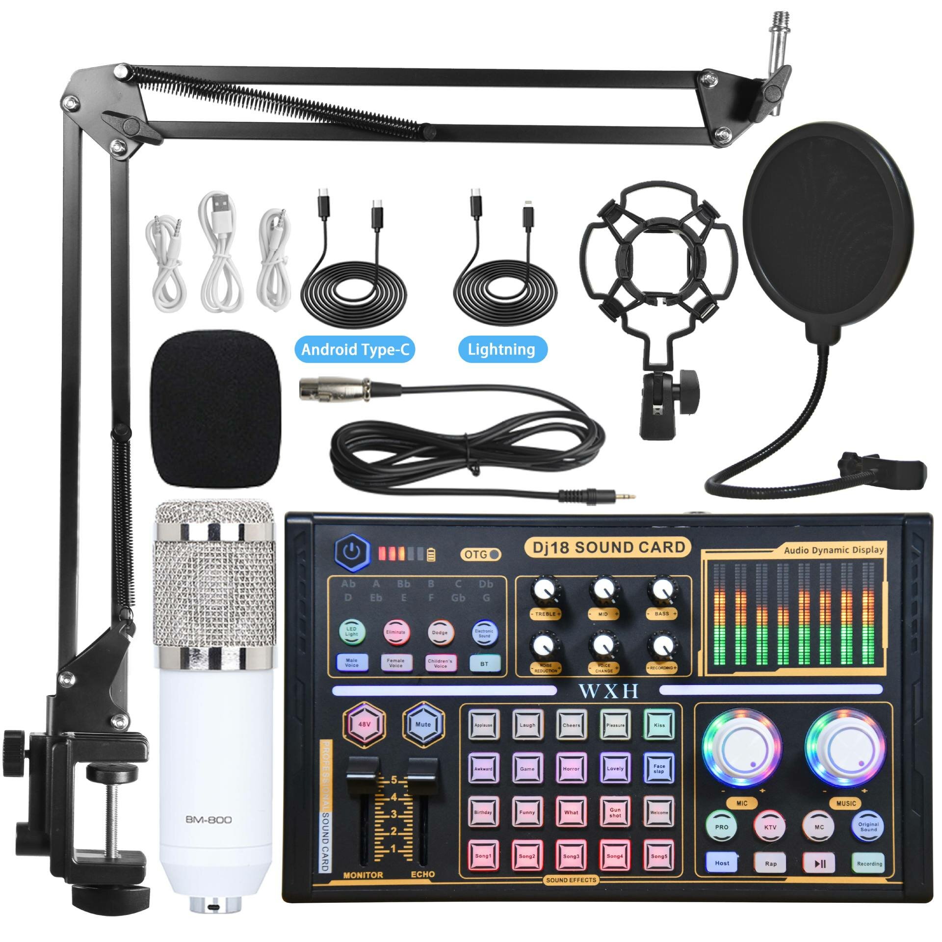 5V Белый-серебристый комплект микрофона BM800 и звуковой карты Dj18 для мобильного стриминга