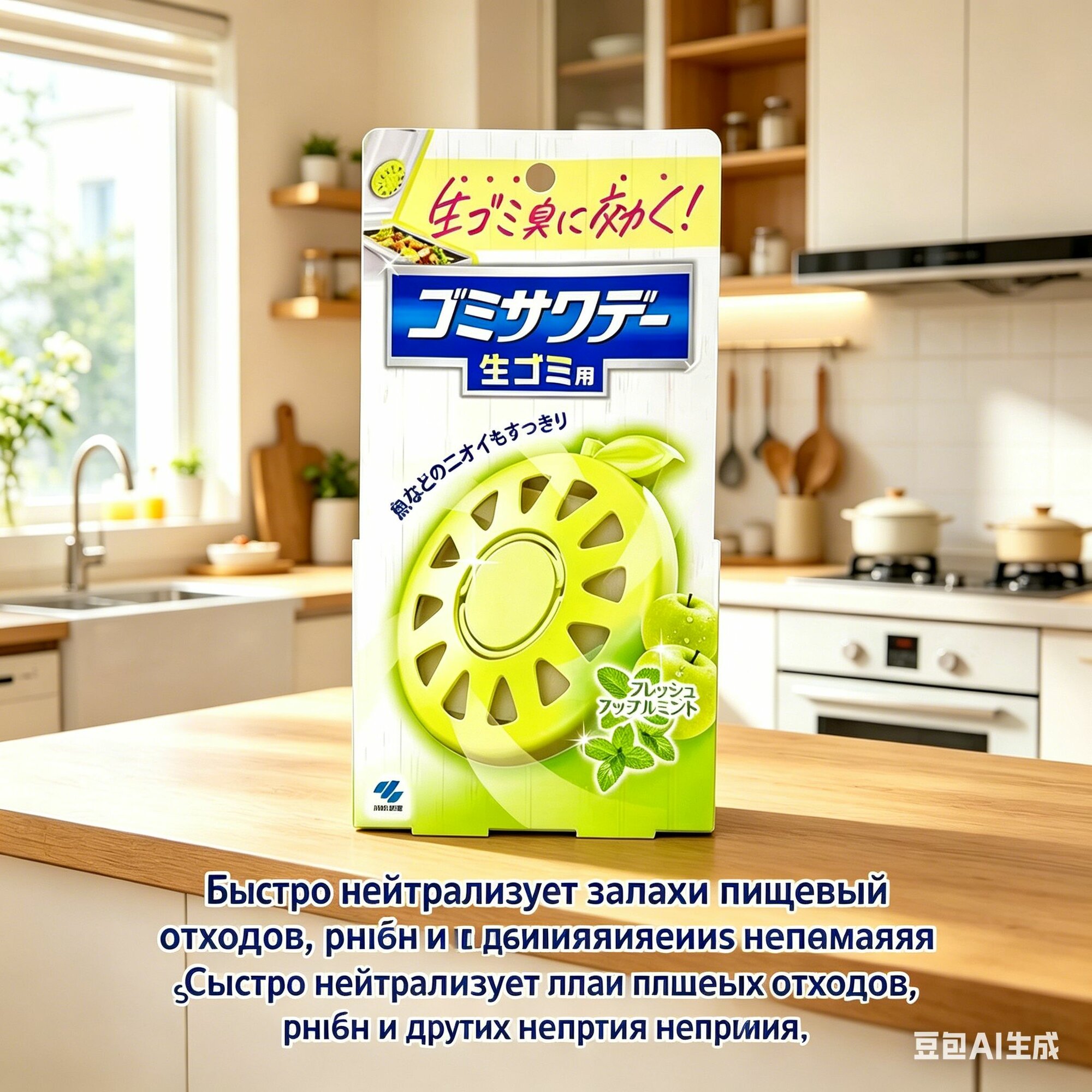 Дезодорант для мусорного ведра с ароматом яблока и мяты, 60 дней действия, против запахов и мух