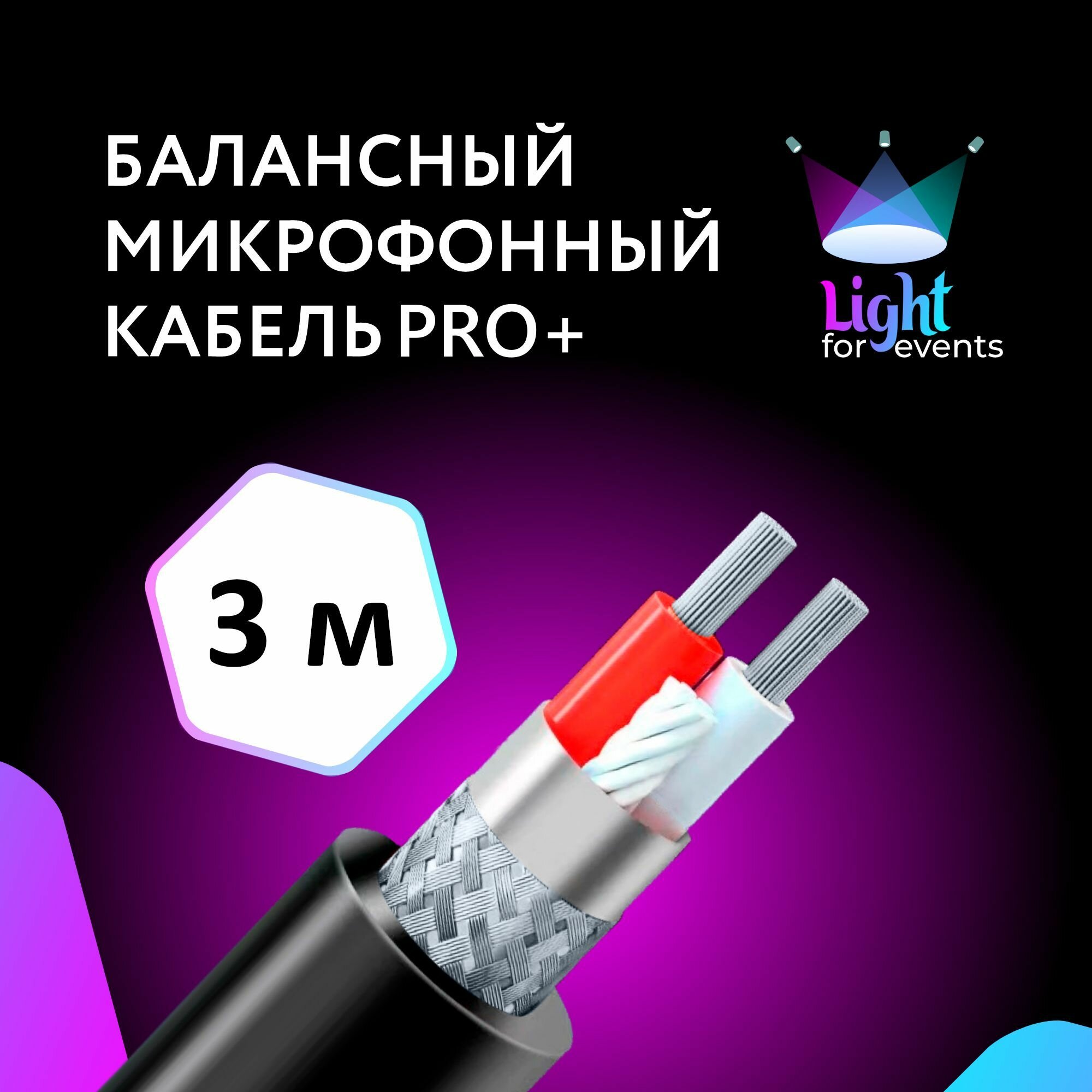 Кабель микрофонный c двойным экранированием, серия "PRO+", 3 м (на отрез, метражом)