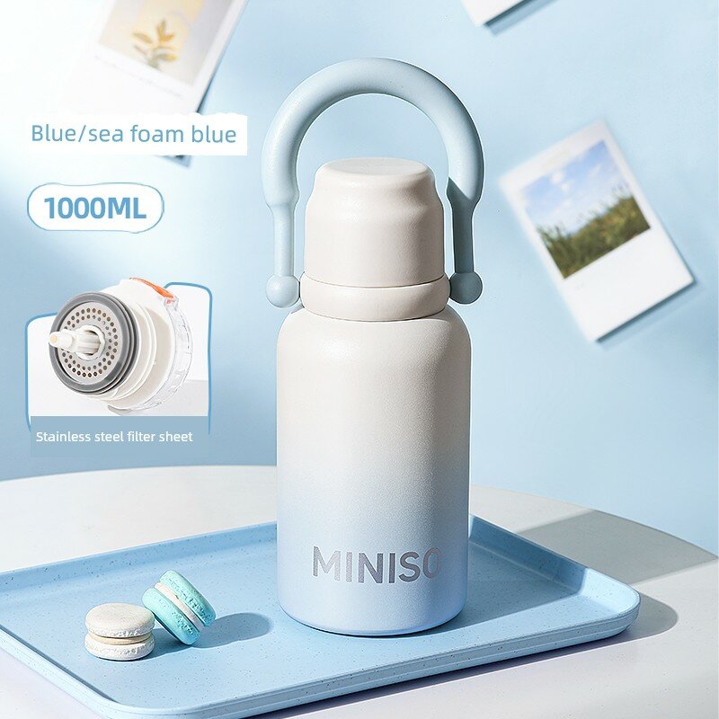 Термос Miniso 1000 мл, большая емкость, для девочек, для молока, воды, портативная бутылка для воды, новая модель