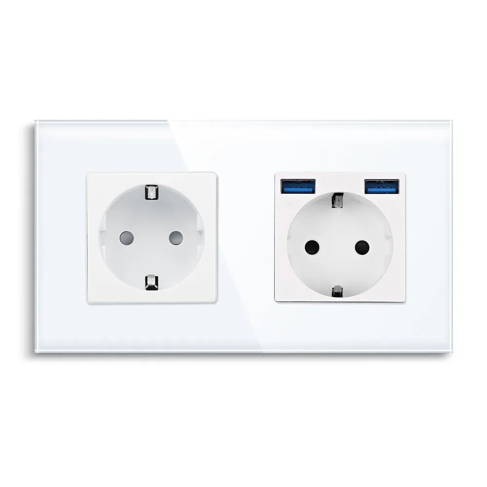 Розетка электрическая 2 поста с Usb и розеткой EU 250B 16A, цвет белый