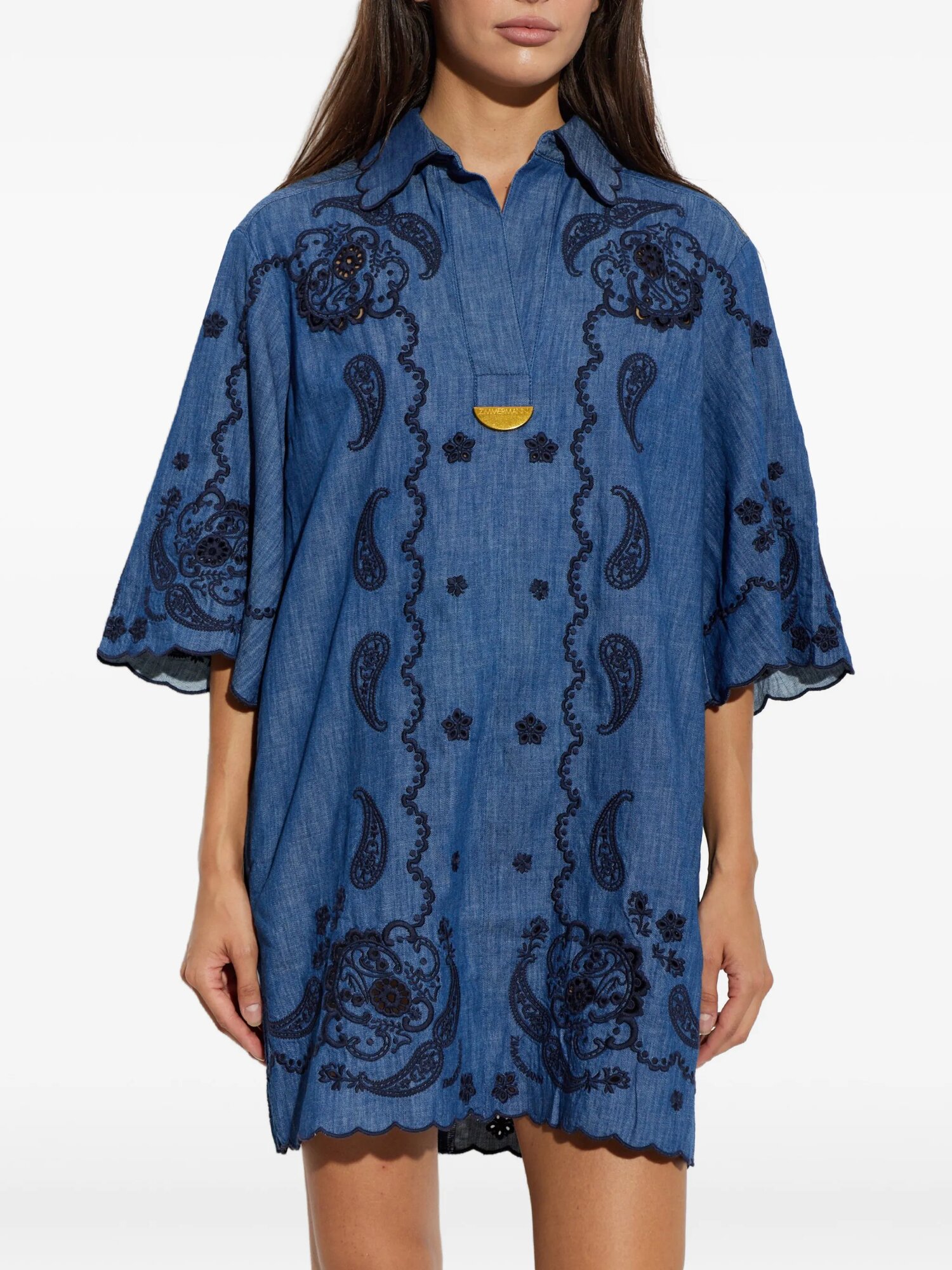 Платье ZIMMERMANN Embroidered denim mini dress, размер 36, синий — фото 1