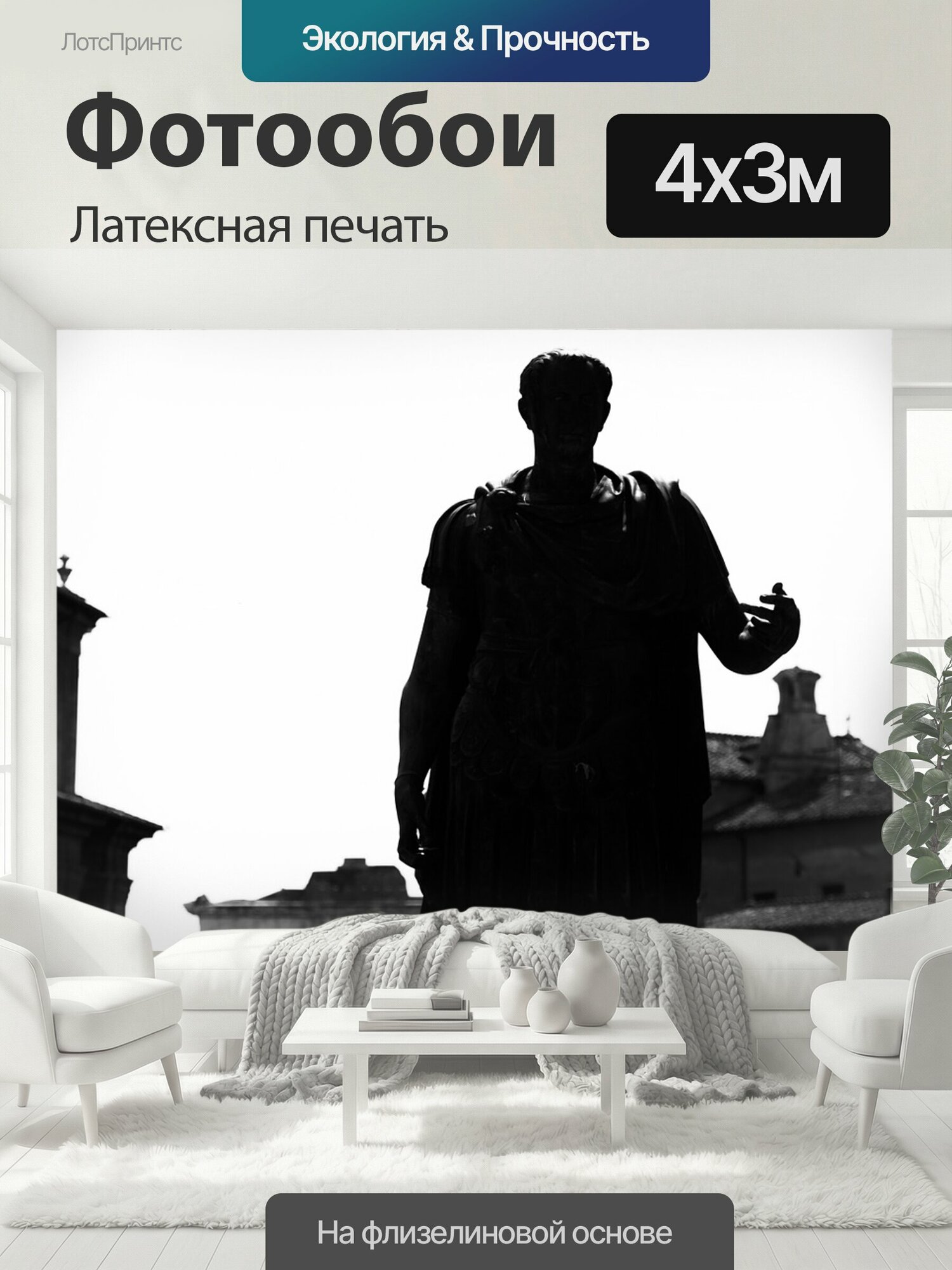 Фотообои моющиеся ударопрочные "Цезарь, статуя, рим" 400x300 см. латексная печать