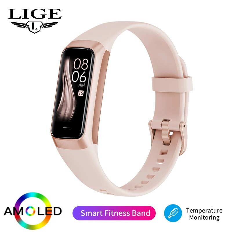 Умный фитнес-браслет LIGE, розовый, AMOLED