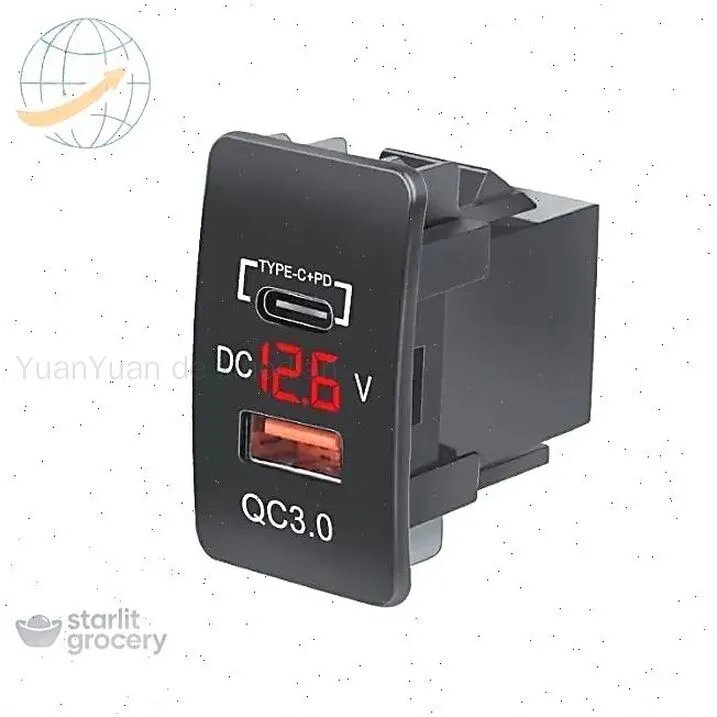Бестселлер: вольтметр с быстрой зарядкой QC3.0 и PDTypeC устанавливается в заглушку HONDA-526