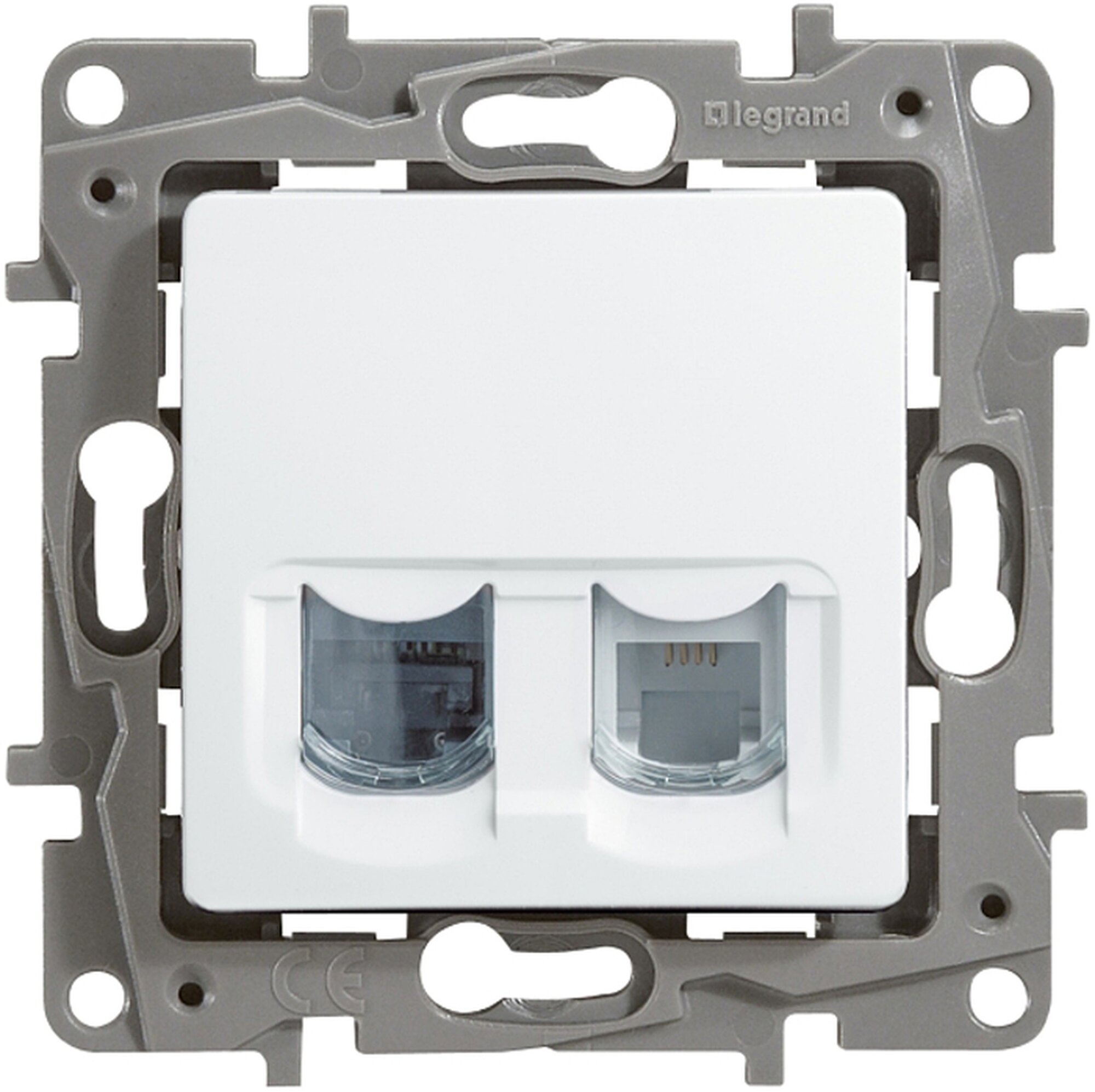 Розетка двойная Legrand Etika, цвет: белый, RJ11+RJ45, 5 категория UTP