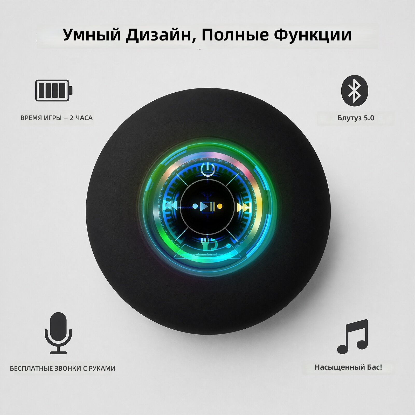 Портативная Bluetooth-колонка для душа, водонепроницаемая, с LED-подсветкой, на присоске, Bluetooth 5.2, время работы 2 часа, цвет: Pool Waterproof Party Supreme Edition