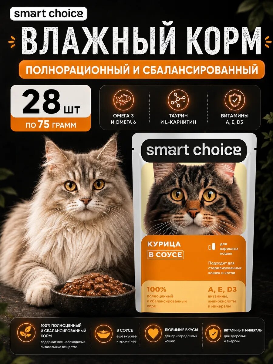 Корм для кошек влажный для стерилизованных Курица в соусе 28 шт