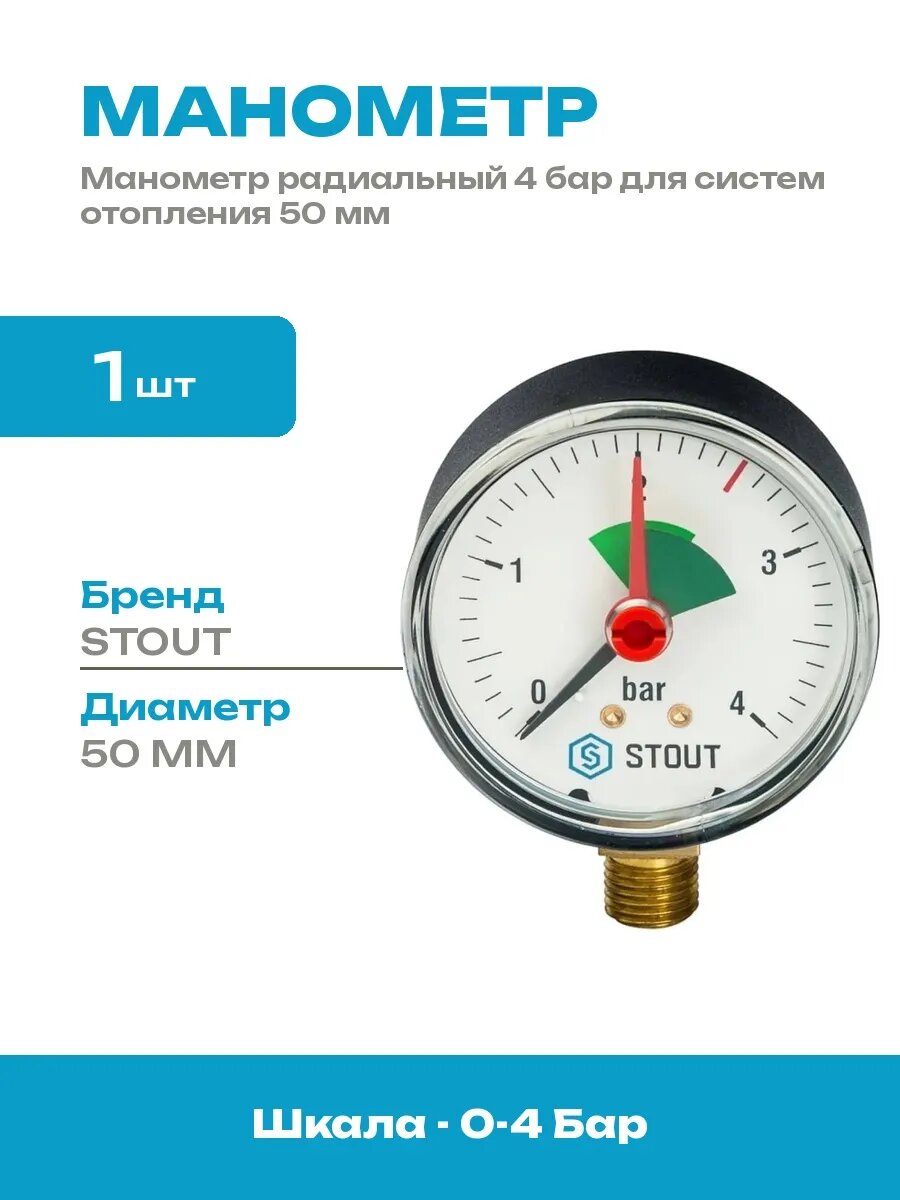 Манометр давления бар радиальный для котла 50 мм 4 бар