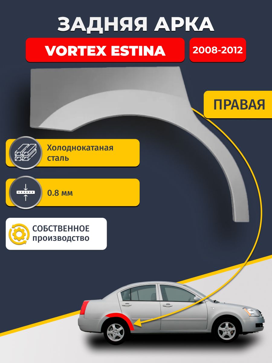 Правая задняя ремонтная арка для автомобиля Vortex Estina 2008-2012 Седан (Вортекс Эстина). Холоднокатаная сталь 0,8мм.
