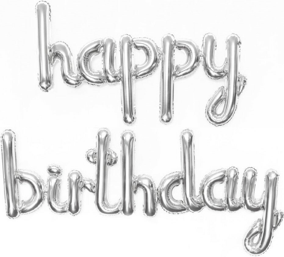 Набор шаров (17'/43 см) Мини-Надпись "Happy Birthday", Серебро, 1 шт. в уп.