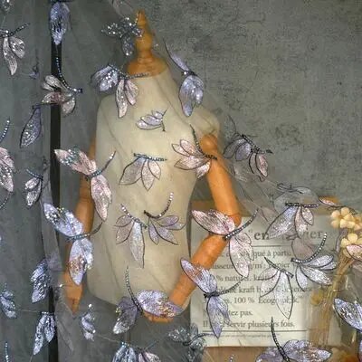 Золотистая сетчатая ткань с вышивкой для пошива grey