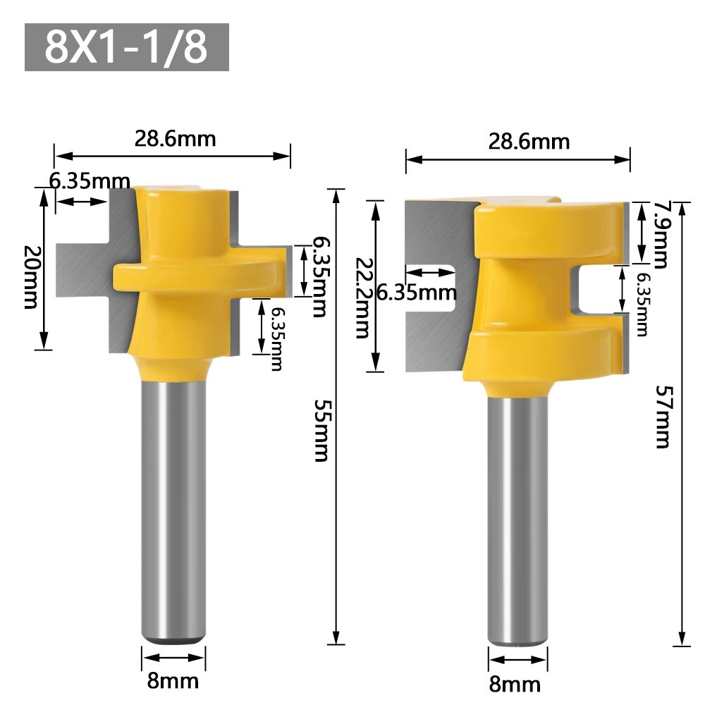 Мини-набор фрез с язычком и пазом, 2 шт, 1/4 дюйма, 6 мм, 8 мм, хвостовик, нож для деревообработки, шиповый резак для деревообрабатывающих инструментов 8mm shank