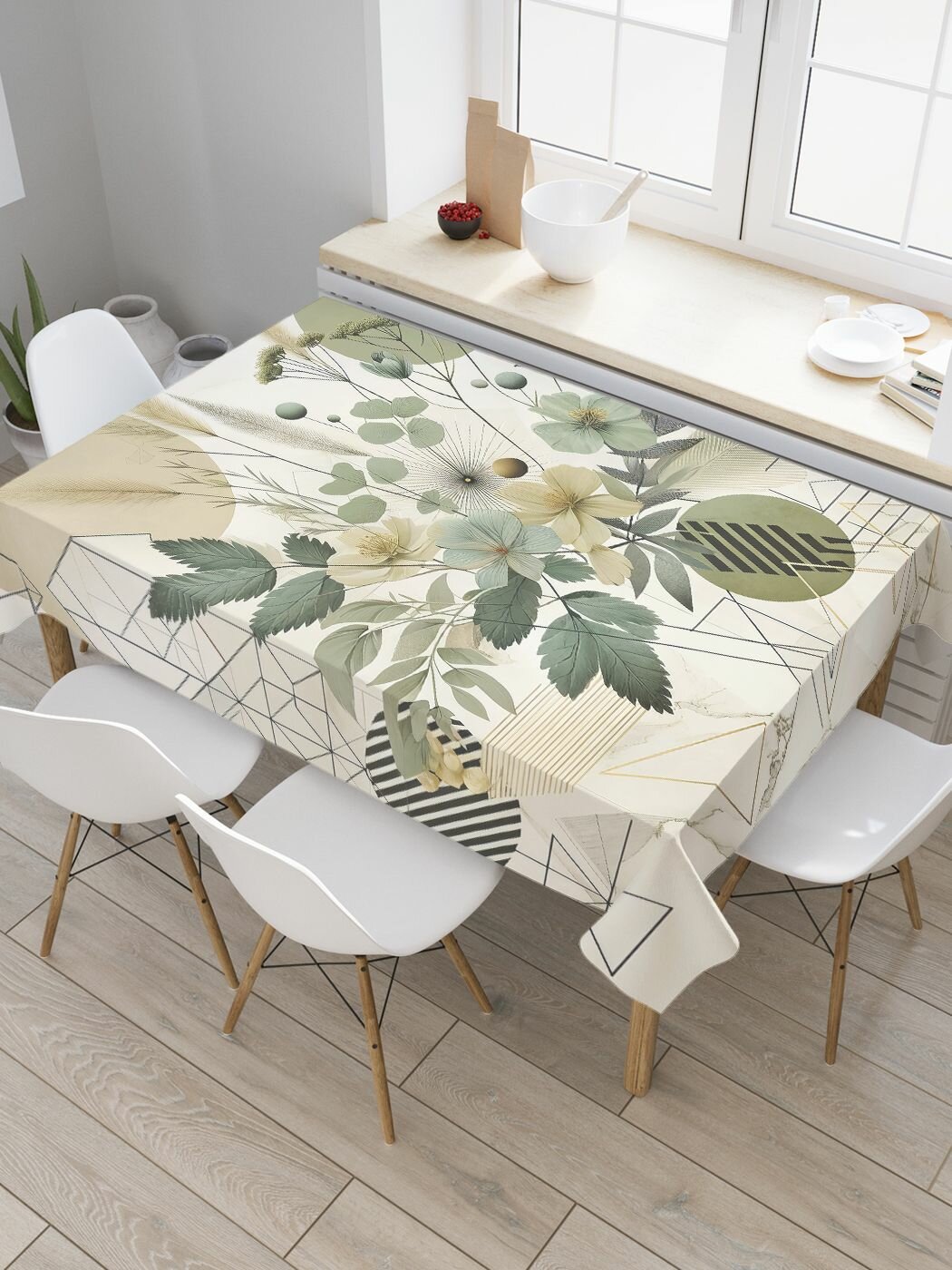 Прямоугольная тканевая скатерть на стол с рисунком "Природа графики" 120 на 145 см, JoyArty
