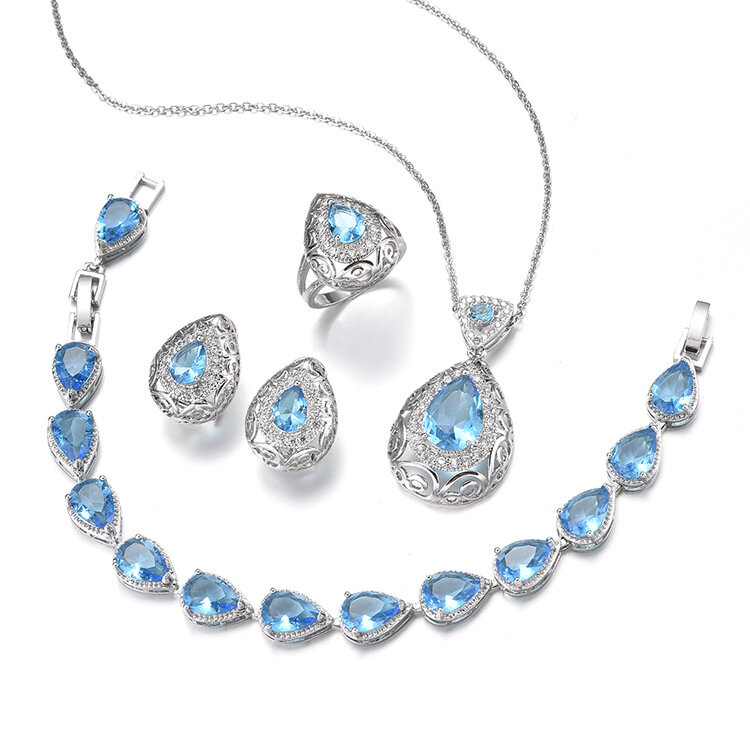 Комплект бижутерии Guangzhou Kaidimei Jewelry: кольцо, серьги, колье, браслет, циркон