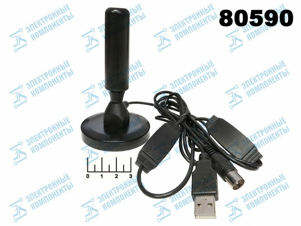 Антенна комнатная для цифрового ТВ M-18 (ТАУ-6597) с усилителем (питание USB) на магните