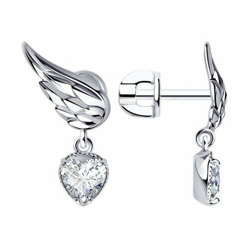 Серьги пусеты, серебро, 925 проба, родирование, фианит