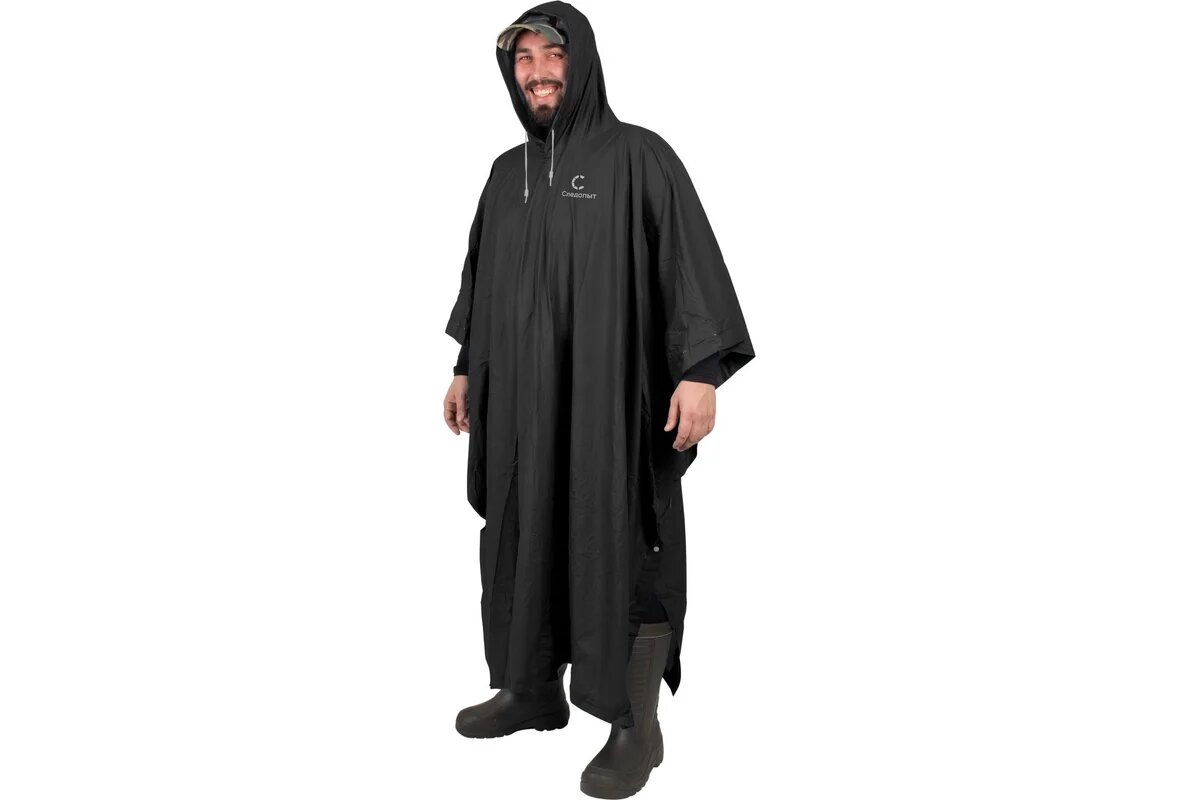 Следопыт пончо-дождевик PVC 125x133см на кнопках с капюшоном черный р.52-54 PF-RC-12