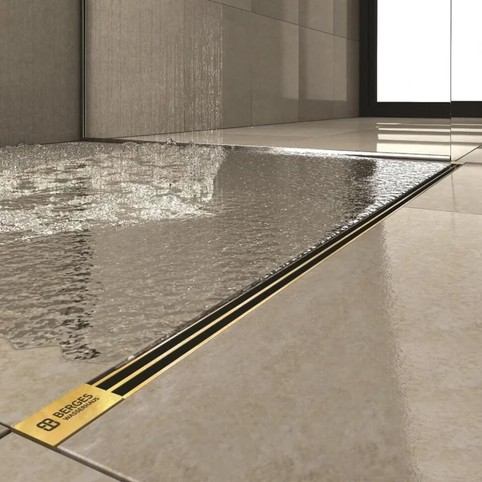 Душевой трап (лоток) Berges Super Slim 092054 80 см, с решеткой, щелевой, золотой