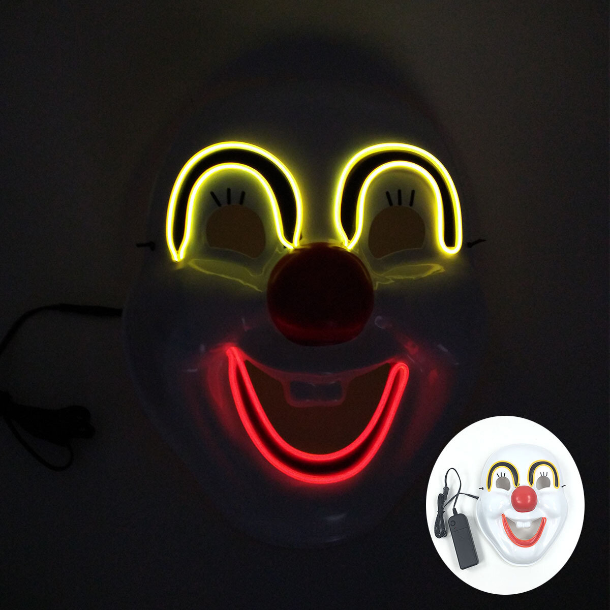 Маска клоуна ужасов, со смайликом, для Хэллоуина, светодиодный реквизит