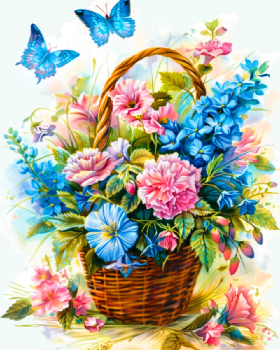 Картина по номерам корзина с цветами 40х50