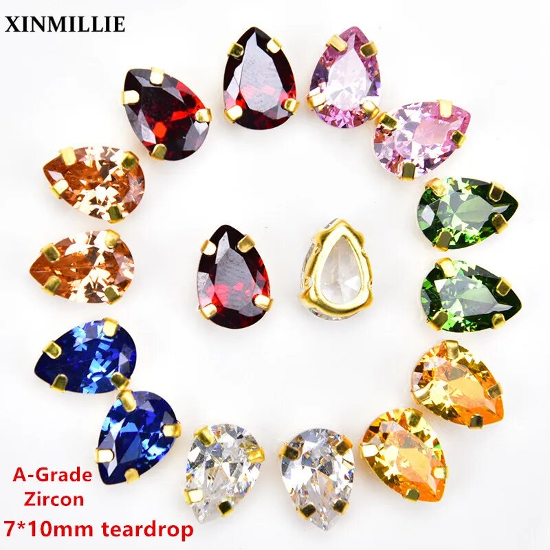 Стразы циркон XINMILLIE, 10 шт, mix teardrop 7x10