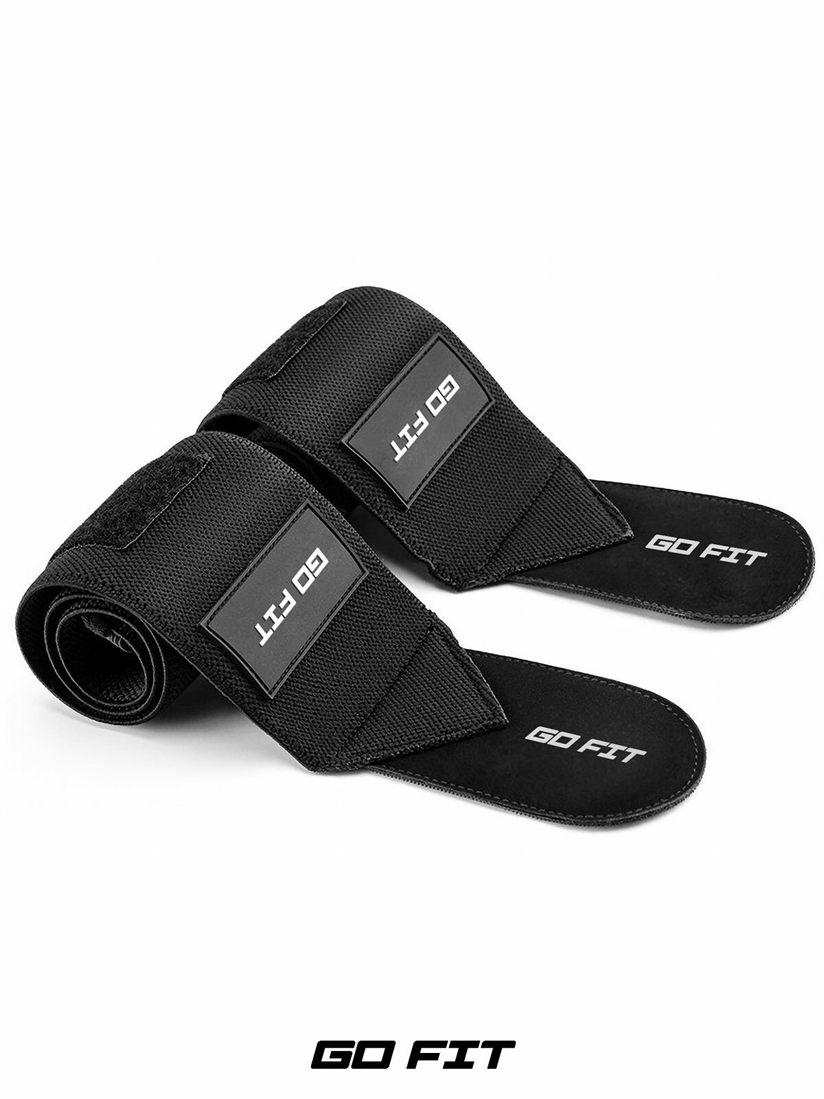 Бинты кистевые для жима GO FIT Active, 2 штуки, спортивный бандаж для защиты рук, тяжелой атлетики, фитнеса, черный