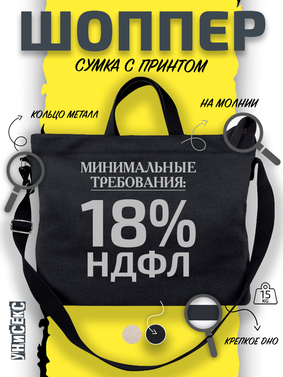 Сумка  шоппер y2k через плечо надпись НДФЛ 18