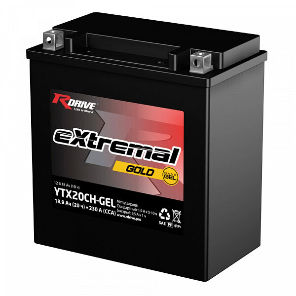 Аккумулятор мотоциклетный RDRIVE GOLD YTX20CH-GEL 19AH 230A 151x87x161
