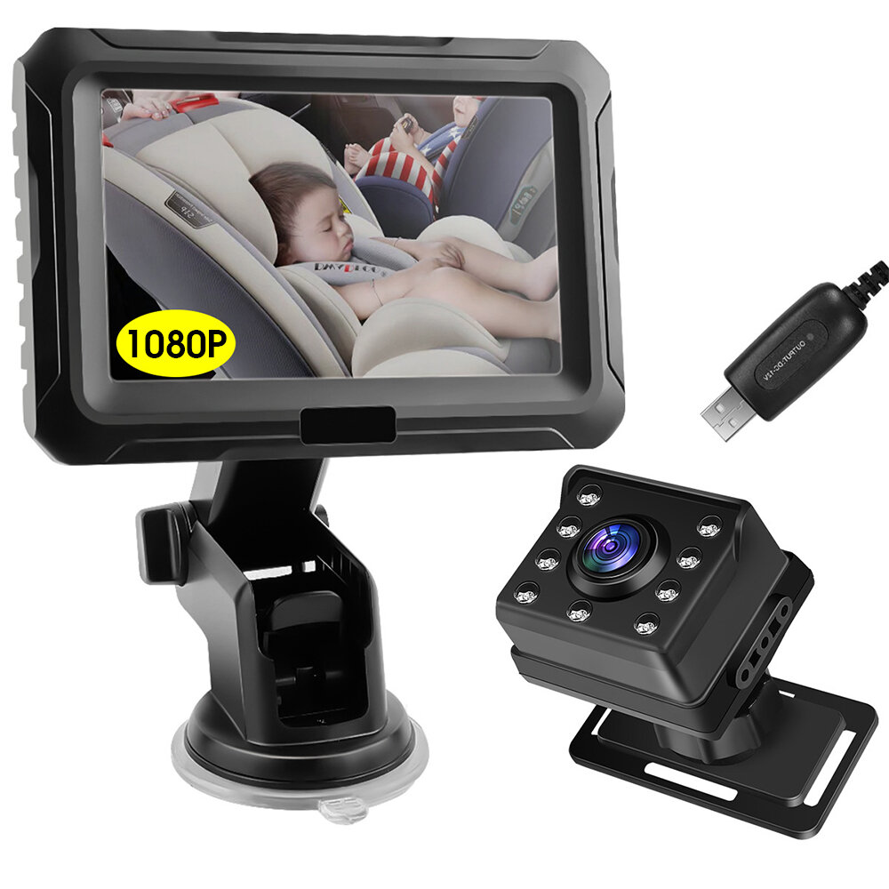 Монитор заднего вида, 4,3-дюймовый автомобильный экран, ночное видение, безопасность младенцев, заднее сиденье, детский автомобильный монитор 1080P HD, поворотная камера, зеркало