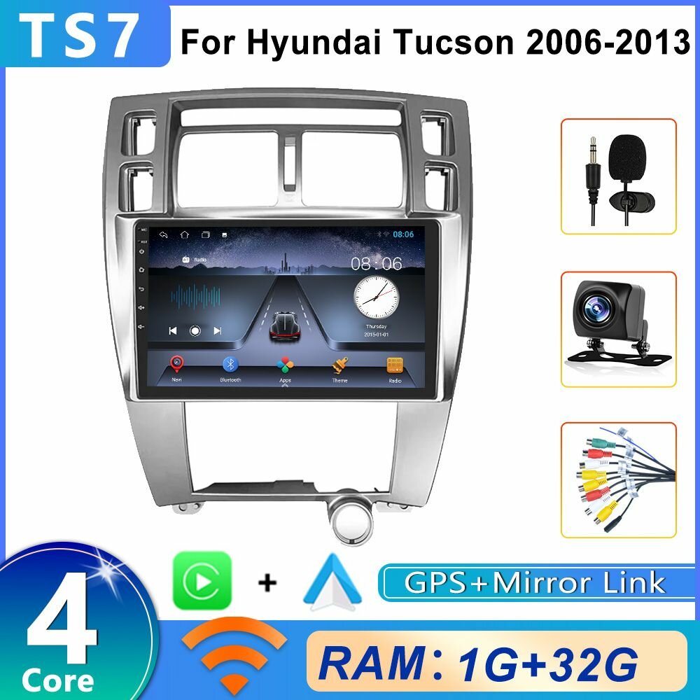 Автомагнитола 10 дюймов 2 дин для Андроид, Хендай Тусон/For Hyundai Tucson 2004-2009, TS7 1+32Гб/Carplay, Android Auto навигатор Мультимедиа плеер